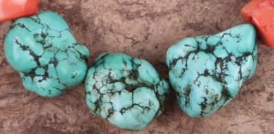 Lot 175137 - LARGE TURQUOISE & CORAL CHUNK NECKLACE | Florida Estate ...