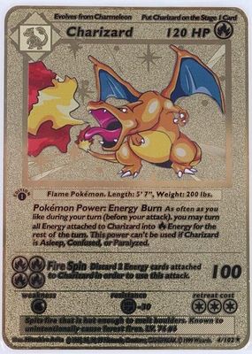 Lot 201332 - 1999 CHARIZARD 4/102 1ST EDITION GOLD METAL CARD | Florida ...