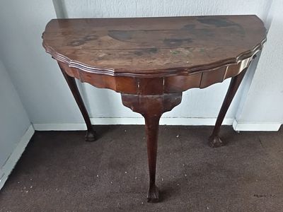 Lot 42 - Imbuia Ball and Claw Half Moon Console Table - Grand Oak Auctions