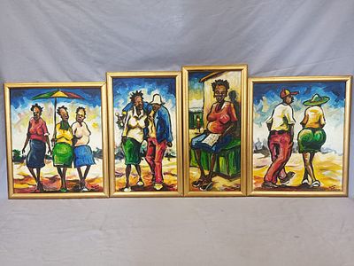 Lot 83 – Four Paintings by Blessing Tapiwa Vera – Grand Oak Auctions