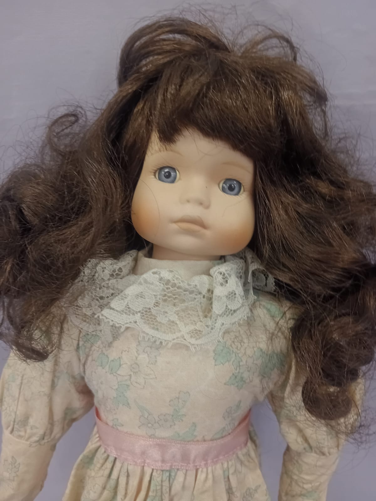 Lot 15 – Brunette Porcelain/Cloth Doll – Grand Oak Auctions