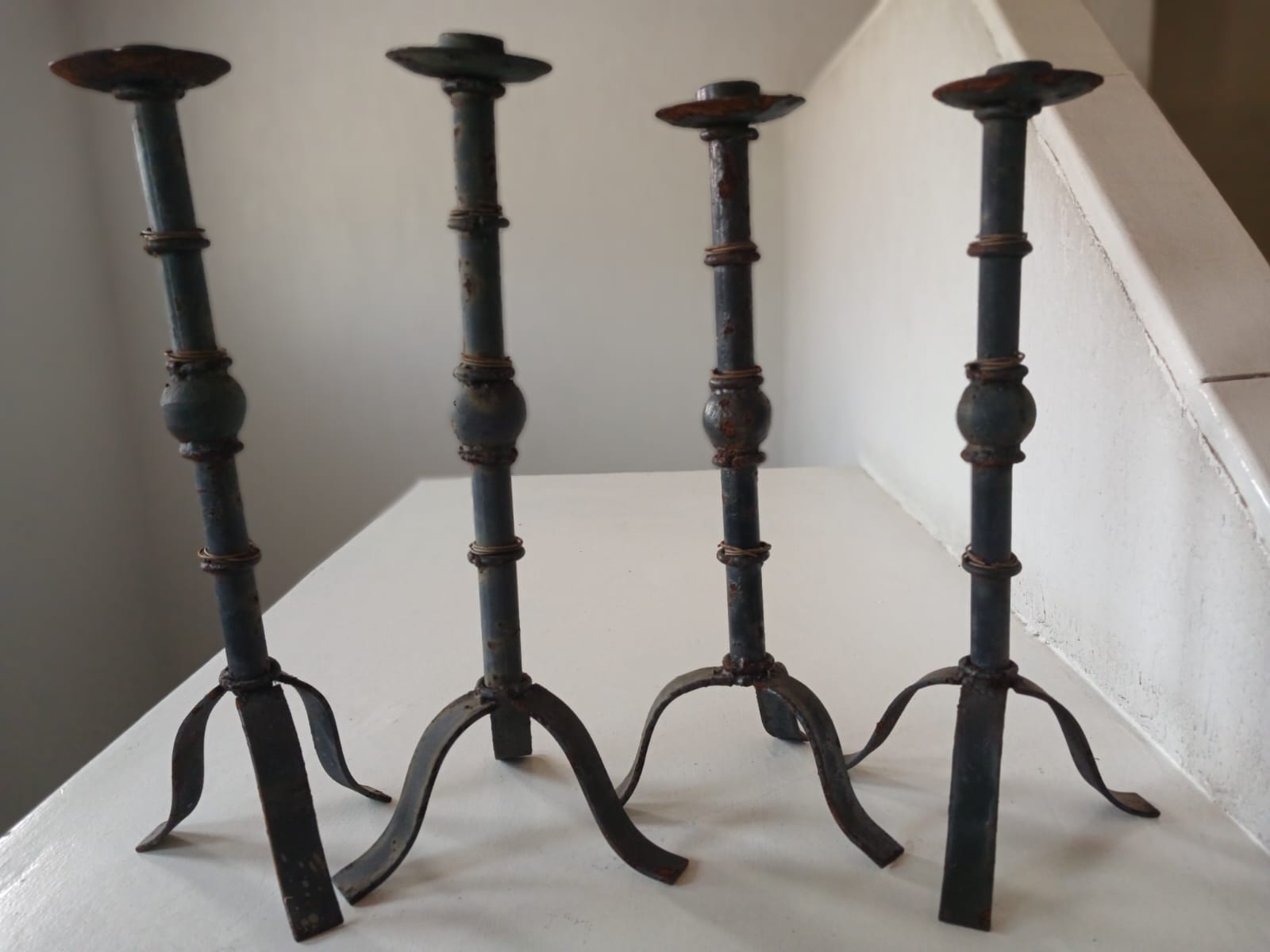 Lot 5 - Rustic Steel Candlesticks - Grand Oak Auctions