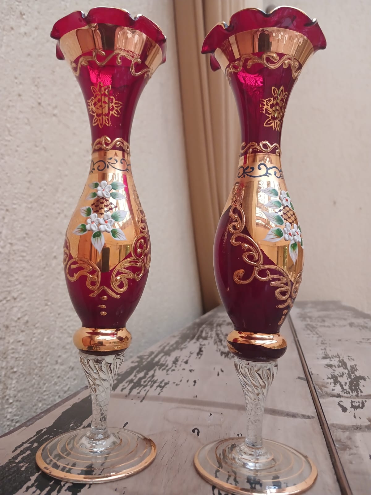 Lot 24 - A Pair of Ruby Red & 24k Gilt Bohemia Czec 1930s Glass Vases ...