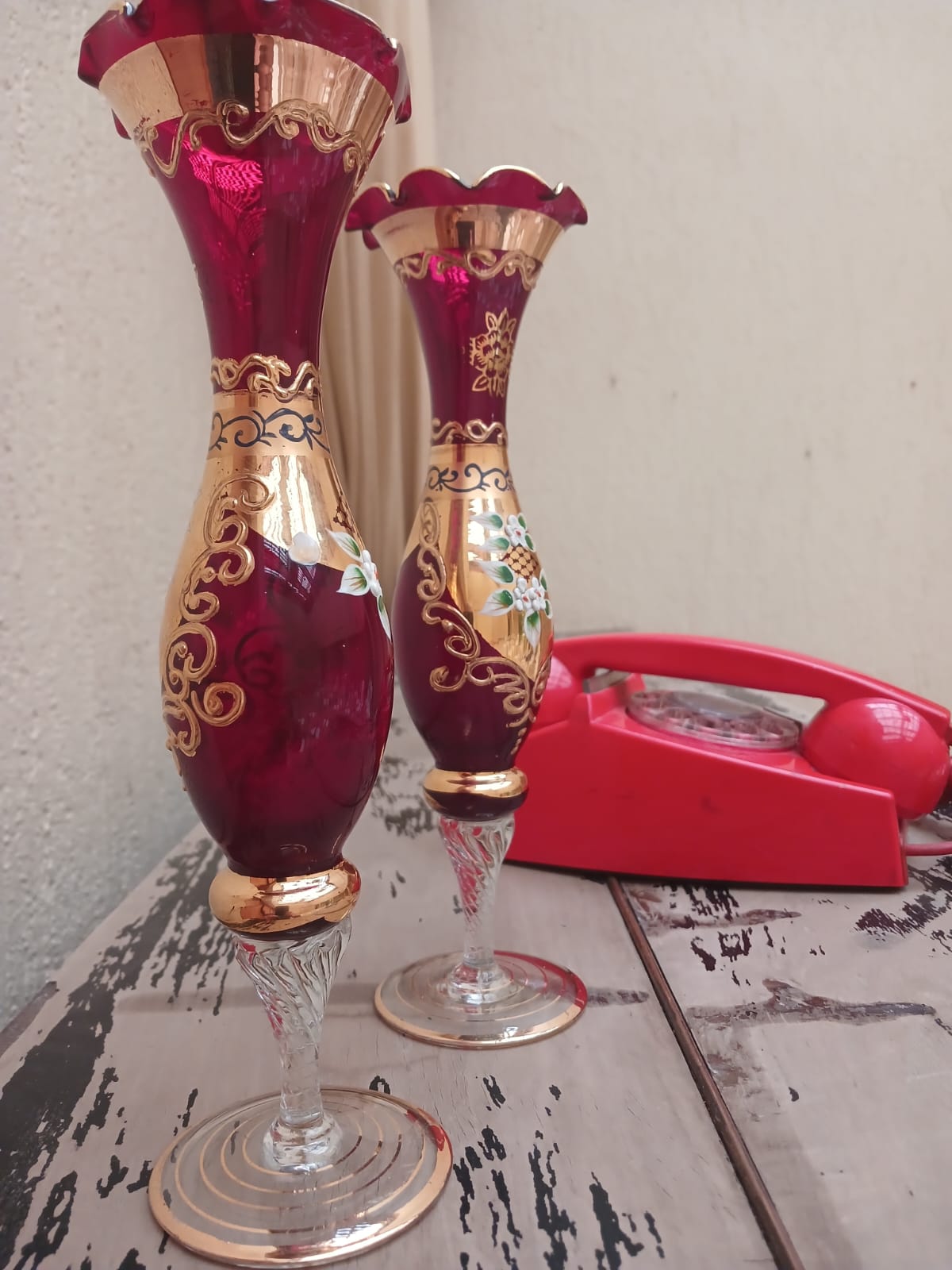 Lot 24 - A Pair of Ruby Red & 24k Gilt Bohemia Czec 1930s Glass Vases ...