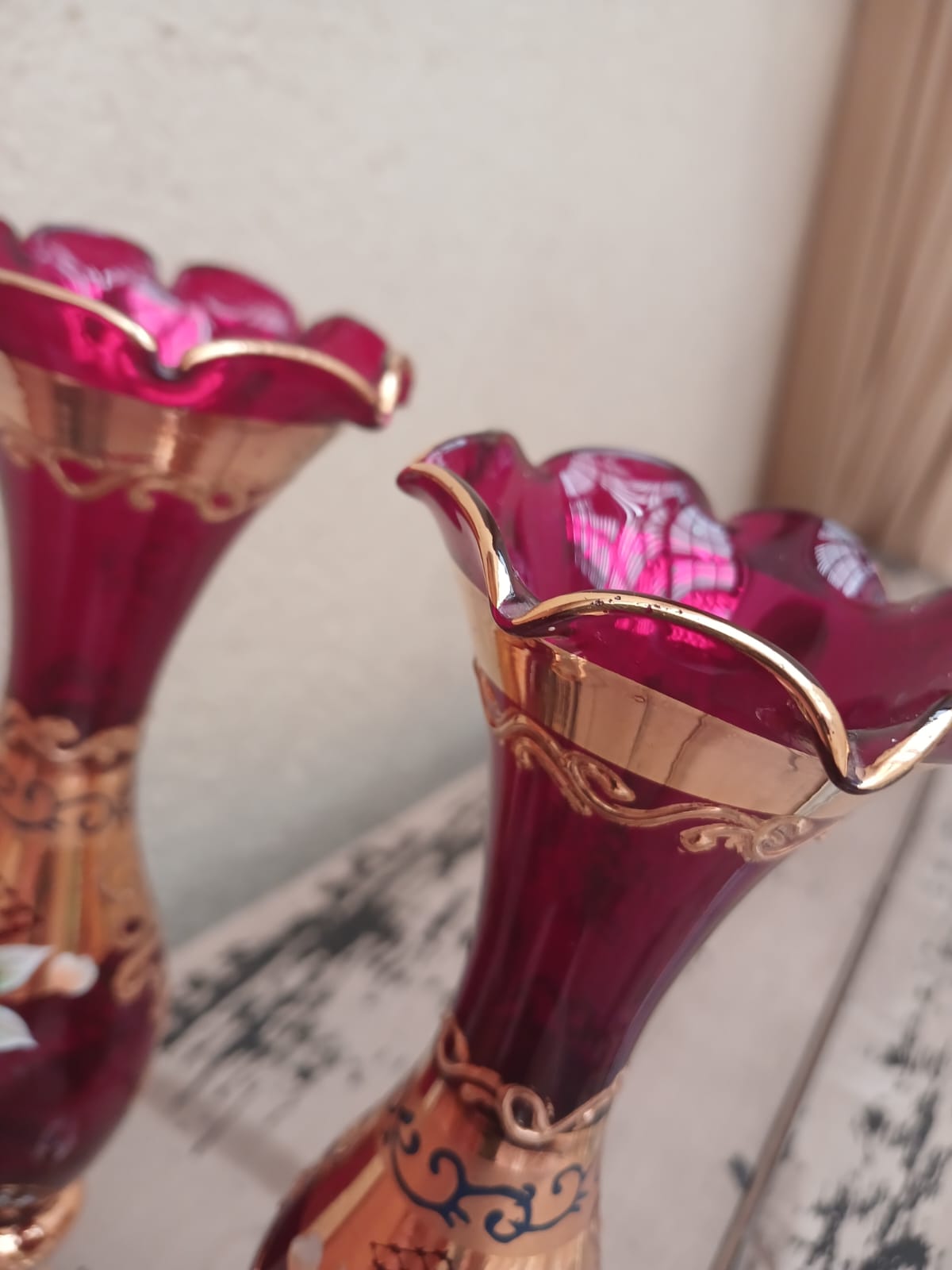 Lot 24 - A Pair of Ruby Red & 24k Gilt Bohemia Czec 1930s Glass Vases ...