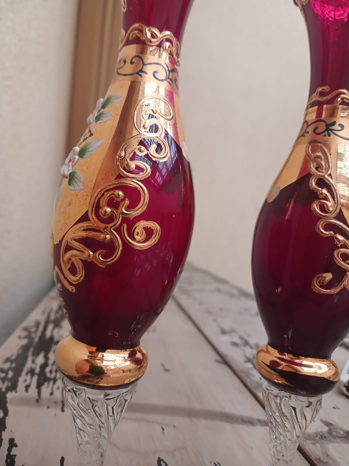 Lot 24 - A Pair of Ruby Red & 24k Gilt Bohemia Czec 1930s Glass Vases ...