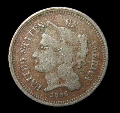 Lot 611 - 1866 THREE CENT COIN, NICE ORIGINAL BETTER GRADE CONDITION ...