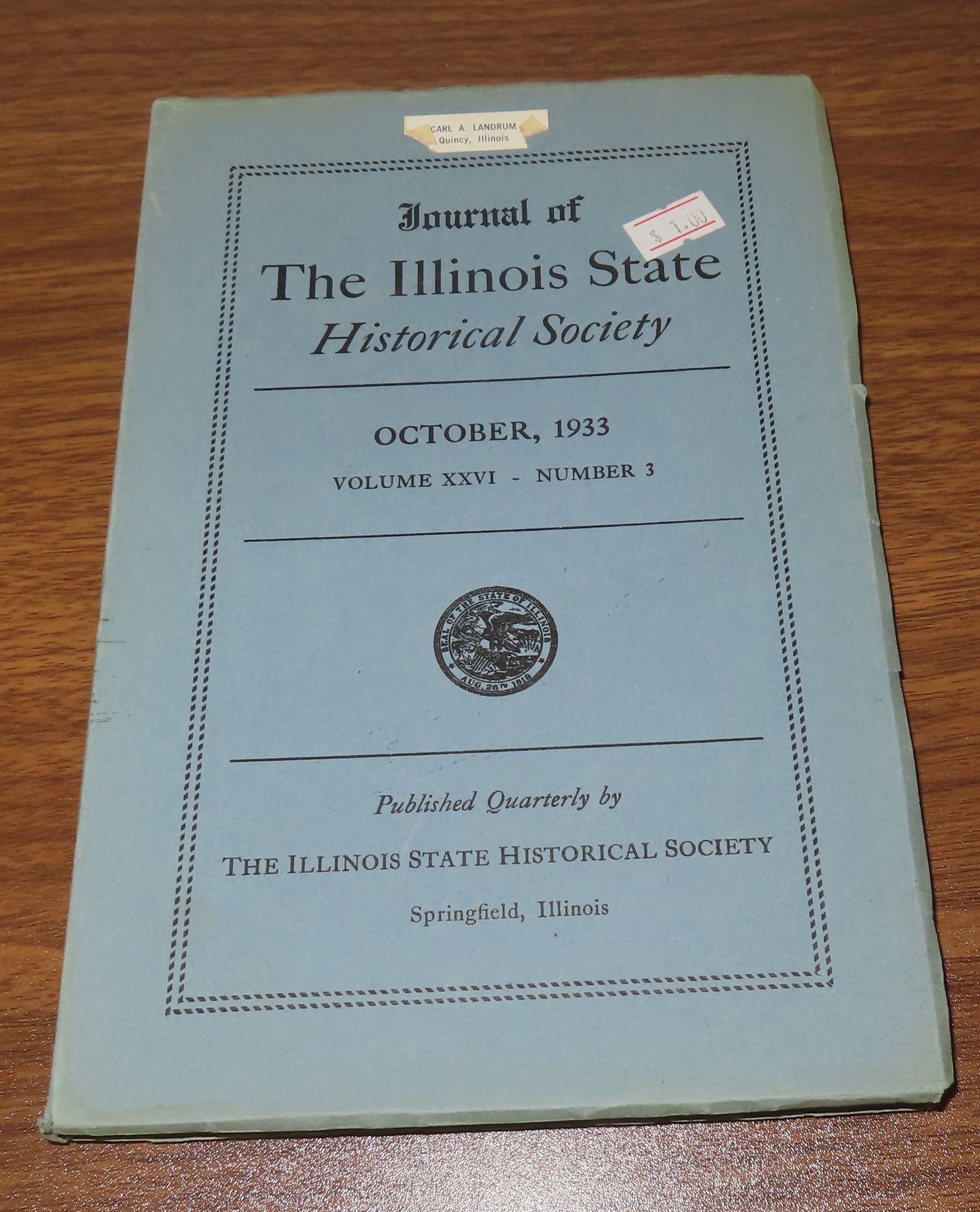 Lot 231 - Journal of The Illinois State Historical Society, Vol XXVI ...