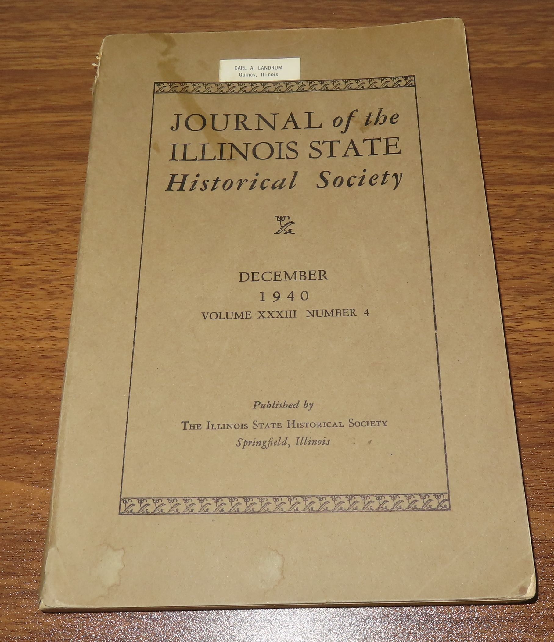 Lot 234 - Journal of The Illinois State Historical Society, Vol XXXIII ...
