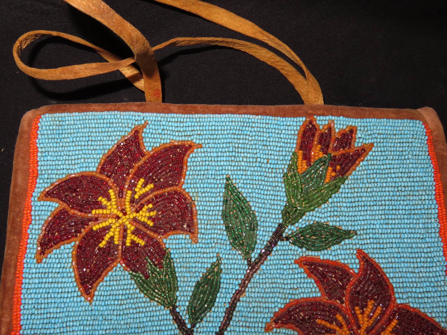 Lot 463 - Beautiful Hand Beaded Pouch depicting Lily's, with Brocade ...