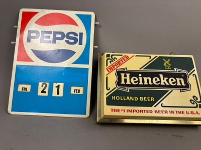 Lot 283 - Pepsi Heineken Lighted & Adjustable Calendar Sign | Holler ...