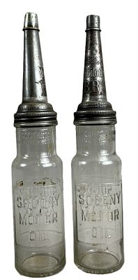 Lot 76 - Pair Socony Motor Oil Glass Embossed Quart Oil Bottles w ...