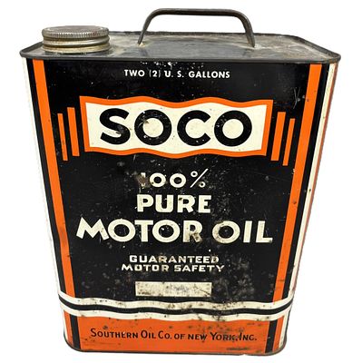 Lot 301 - SOCO Southern Oil Co New York 100% Pure Motor Oil 2 Gallon ...