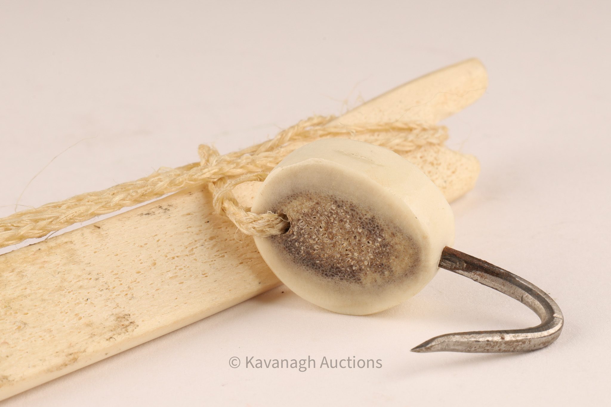 Lot 70 - Inuit Carved Bone Fishing Implement with Sinew and Hook ...