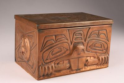 Lot 373 - Haida Northwest Coast Copper Repousse Lidded Box - Kavanagh ...