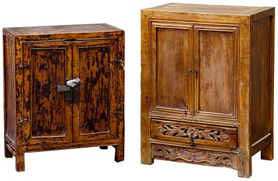 Lot 96 - Asian Style Rustic Wood Cabinet Assortment | Leonard Auction ...