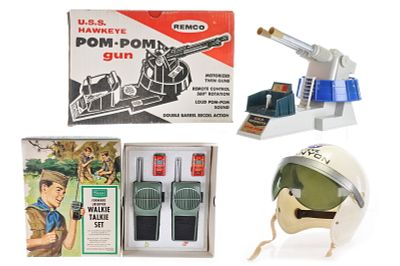 Lot 630 - Steve Canyon Helmet and Walkie Talkie Set | Marz Auctions