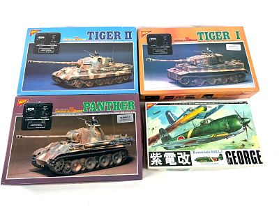 Lot 178 - 4 Plane & Tank Kits Nichimo - Kawanishi N1K2-J/RC Tiger II ...