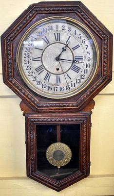 Lot 195 - STAR POINTER CALENDAR SCHOOL HOUSE WALL CLOCK | McLaren ...
