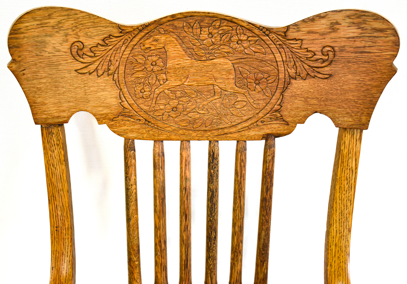 Lot 119 - ANTIQUE OAK PRESSED BACK HIGH CHAIR | McLaren Auction Services
