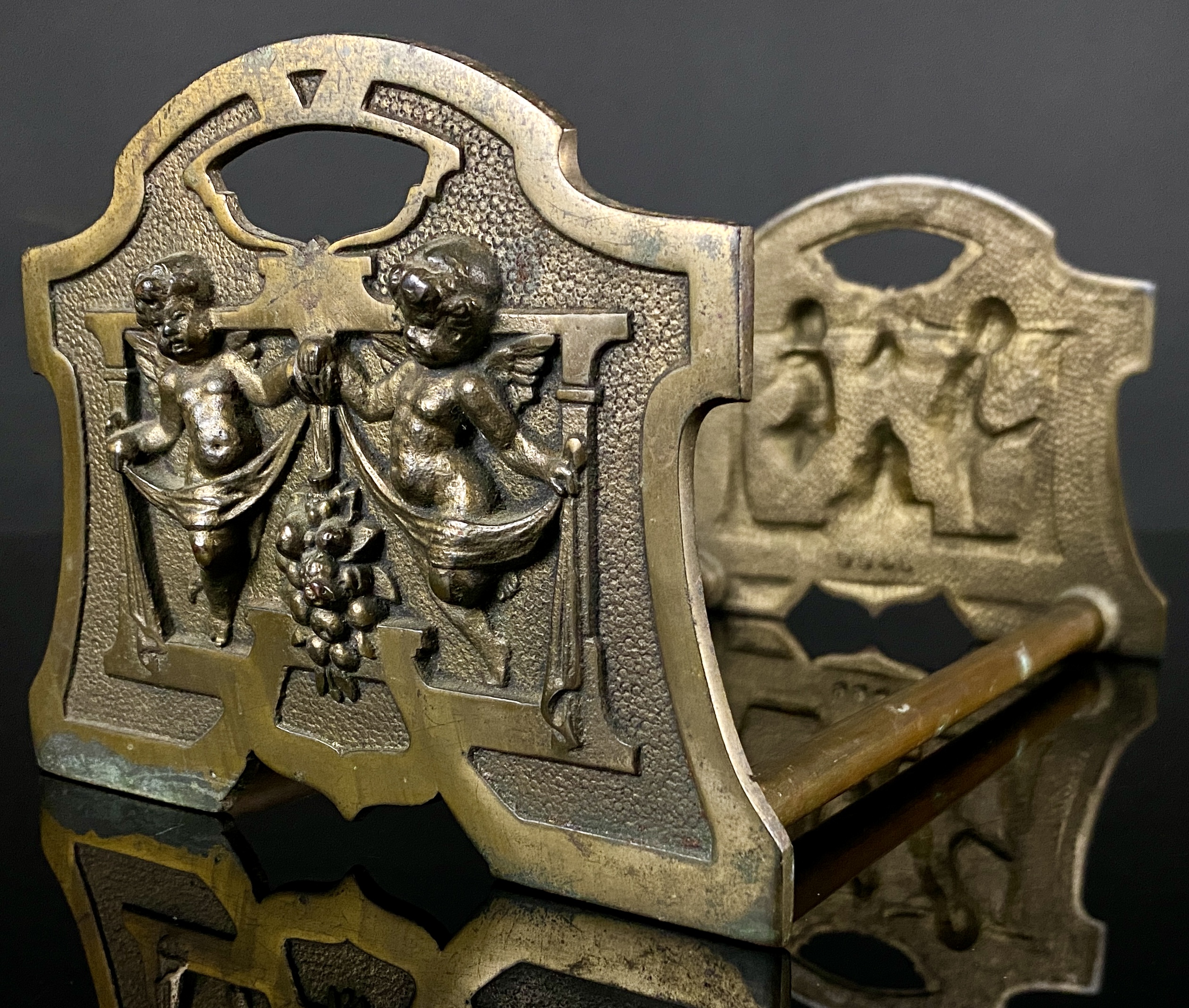Lot 171 - Art Nouveau Cast Brass Expandable Book Rack with Cherubs ...