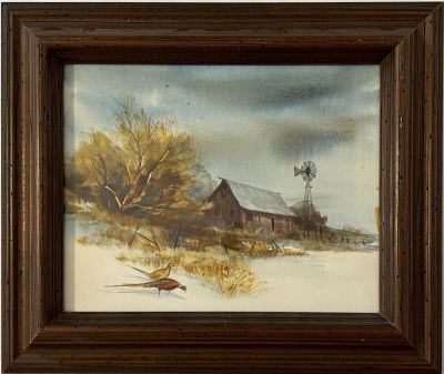 Lot 68 – Maleta Forsberg, watercolor, “Winter Pair” – Red Barn Studio