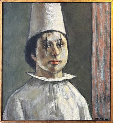 Lot 50 – Raymer. Lester (1907-1991) Untitled. clown in white, 1972 oil ...