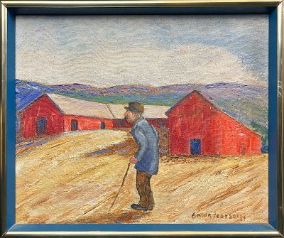Lot 36 – Pearson, Anton (1892-1967) Old man and barns, oil on gauze on ...