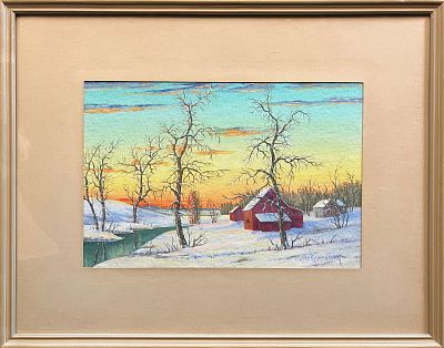 Lot 41 – Gunnerson, Oscar (1884-1962) winter sunset, oil on canvas ...