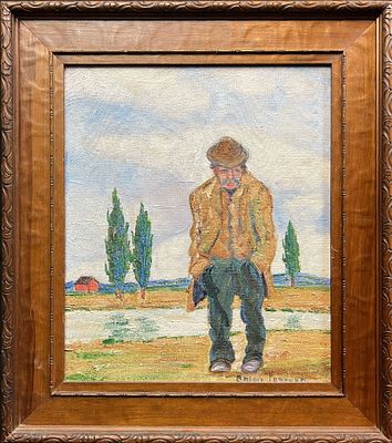 Lot 102 – Pearson, Anton (1892-1967) Old man and poplars, oil on gauze ...