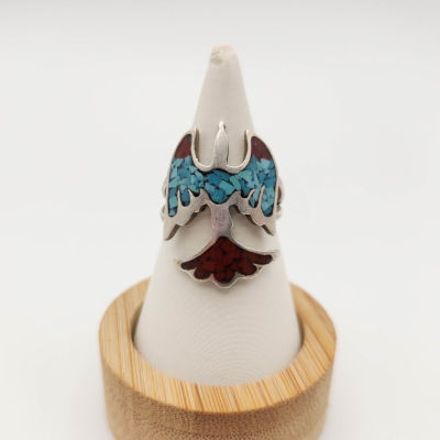 Lot 279 – Sterling Coral/Turquoise Inlay Firebird Ring 3g Size 6 ...