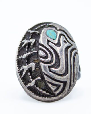 Lot 22 - Sterling Fetish Ring Turquoise Size 5.5 | Retro Roadshow Auctions