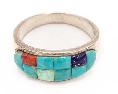 Lot 160 - Zuni Style Sterling Cobblestone Inlay Ring Sz. 8 | Retro ...