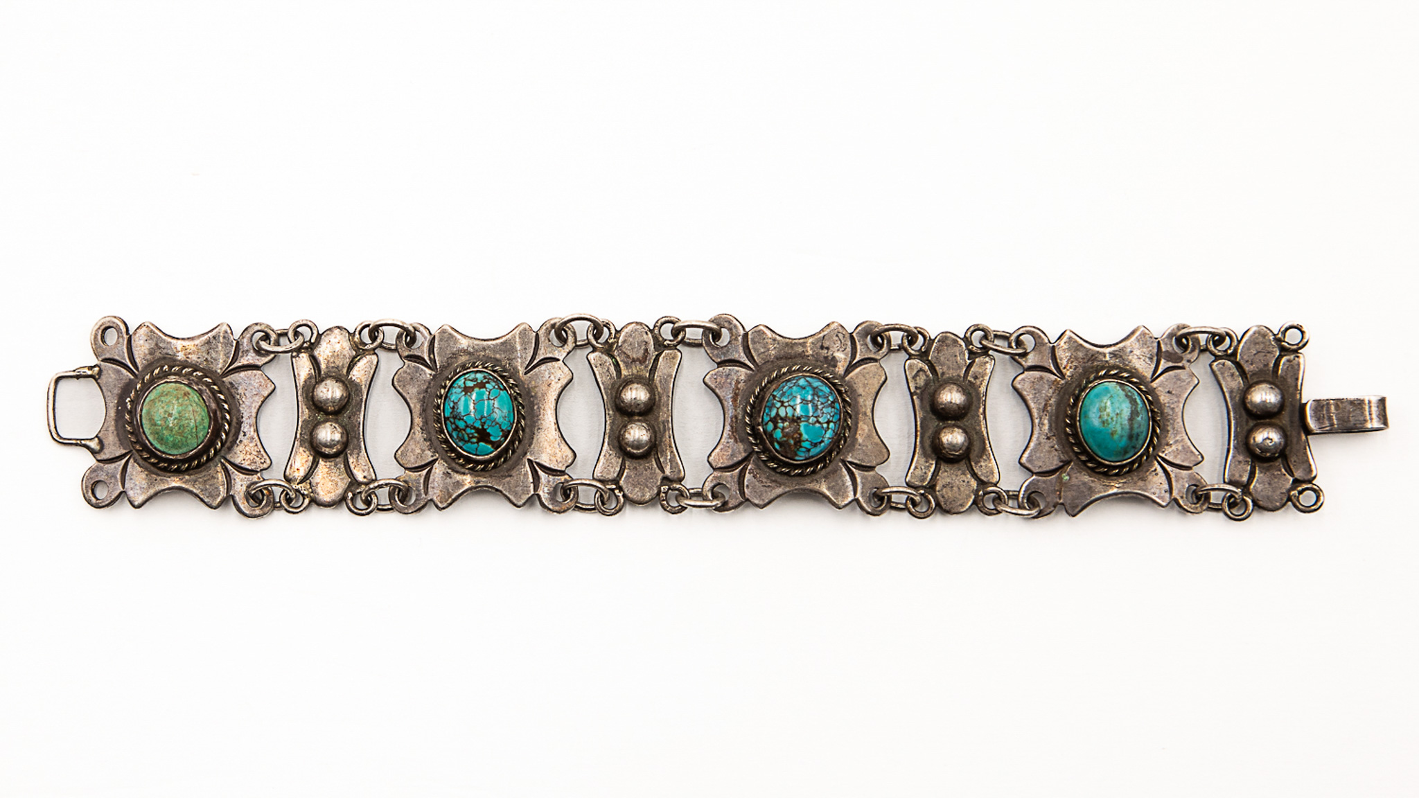 Lot 205 Vintage Taxco 980 Sterling Turquoise Bracelet Retro Lot 205 Vintage Taxco 980 Sterling Turquoise Bracelet Retro