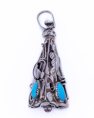 Lot 190 – Navajo 3 Sided Pyramid Turquoise Coral Sterling Pendant ...