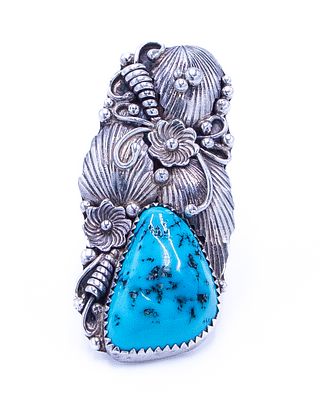 Lot 386 - Rose Castillo Navajo Turquoise Sterling Blossom Leaf Ring Sz ...