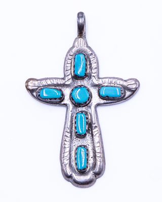 Lot 484 - Cecilia Iule Zuni Turquoise Sterling Cross Pendant | Retro ...