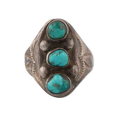 Lot 280 - Signed VL Navajo Turquoise Sterling Ring Sz. 10.75 | Retro ...