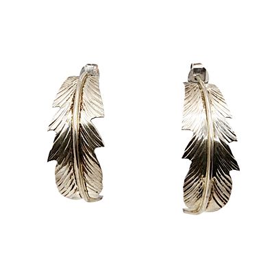 Lot 125 - Allen Barney Navajo Sterling Feather Half Hoop Earrings 2.2g ...