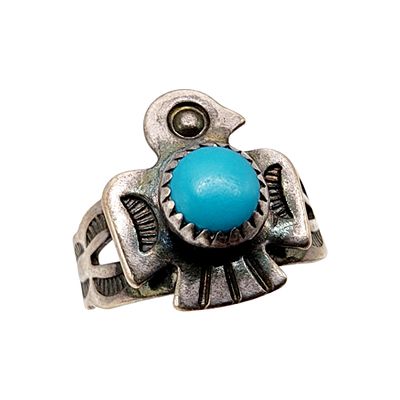 Lot 296 - Bell Trading Post Vintage Sterling Turquoise Thunderbird Ring Sz 4 1.8g | Retro ...
