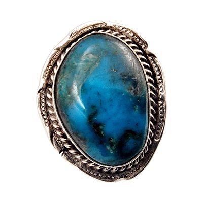 Lot 473 - Navajo Sterling Turquoise Cab Ring Sz 7.25 9.1g | Retro ...