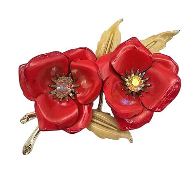 Lot 535 - Coro Vintage Red Enamel Flower Brooch | Retro Roadshow Auctions