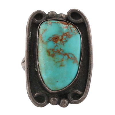 Lot 331 - L. Burnside Navajo Turquoise Sterling Ring Sz 7 | Retro ...