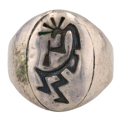 Lot 351 - Tom Sam Navajo Sterling Kokopelli Ring Sz 13.75 | Retro Roadshow