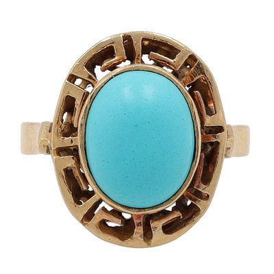 Lot 543 - 14K Gold Greek Turquoise Key Motif Ring | Retro Roadshow Auctions