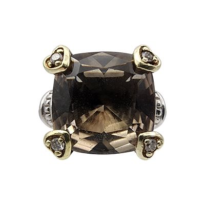 Lot 199 - Judith Ripka 18k Gold Sterling Smoky Quartz and Diamond Ring ...