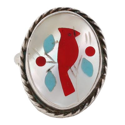 Lot 29 - Vintage Zuni Sterling Inlay Cardinal Ring Sz. 4.25 | Retro ...
