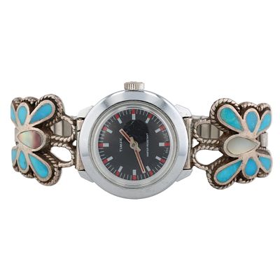 Lot 84 - Vintage Zuni Sterling Turquoise Mother of Pearl Inlay ...