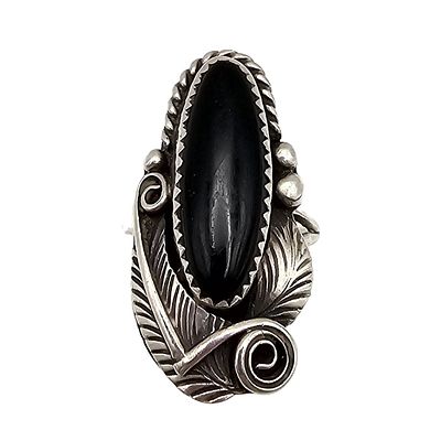 Lot 21 - Justin Morris Navajo Onyx Sterling Silver Ring Size 5.75 5.5 G ...