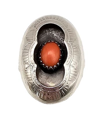 Lot 33 - Rose Castillo Navajo Coral Sterling Silver Shadow Box Ring ...